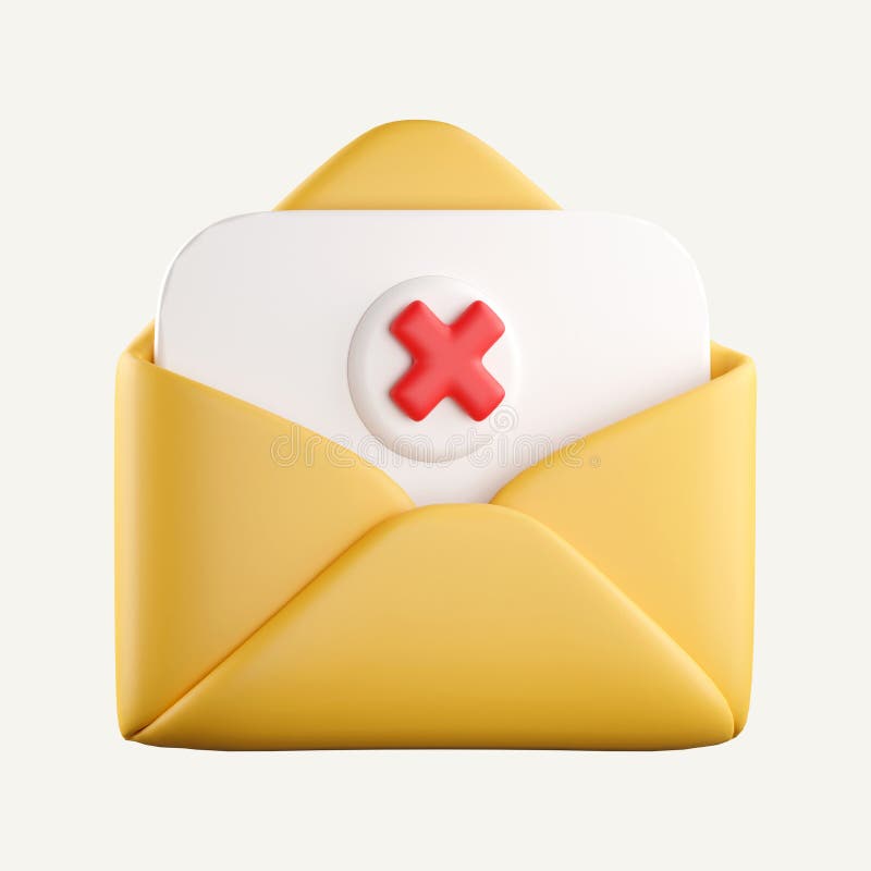 3D Mail Sign with Red Cross X. Email Rejected Letter, Unsubscribe ...