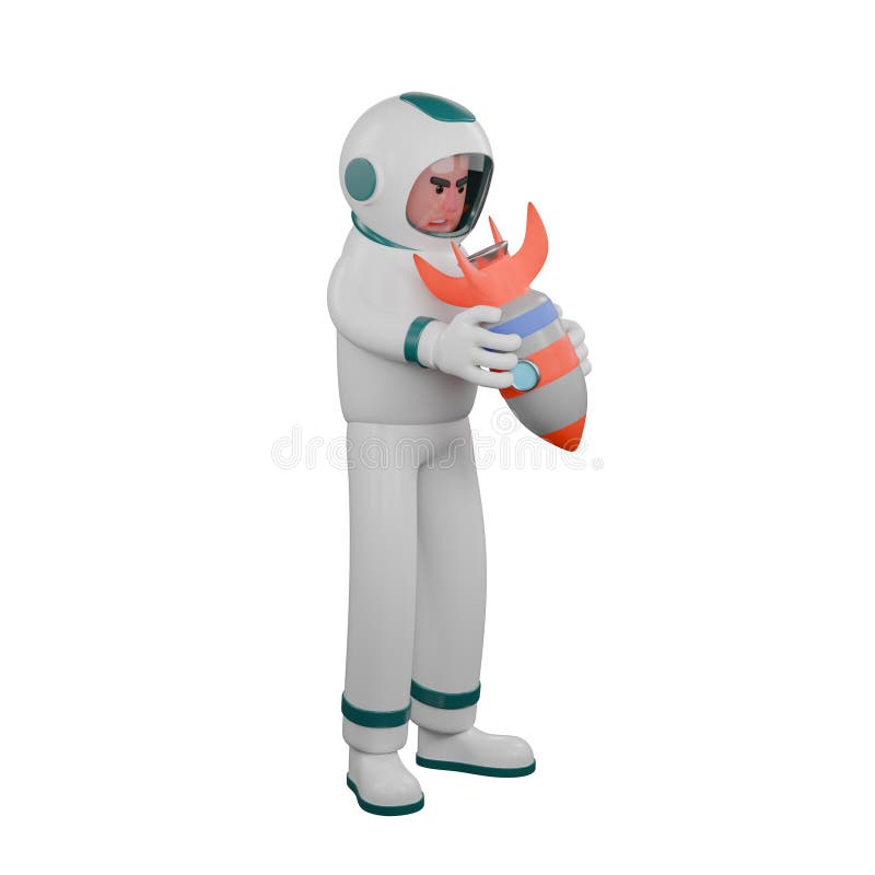 A Male Astronaut Stands Holding a Rocket in Both Hands with an Angry ...