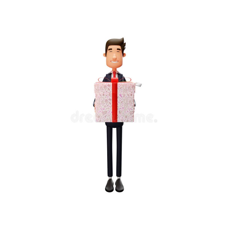 3D Male Cartoon Design Having a Big Present Stock Illustration ...