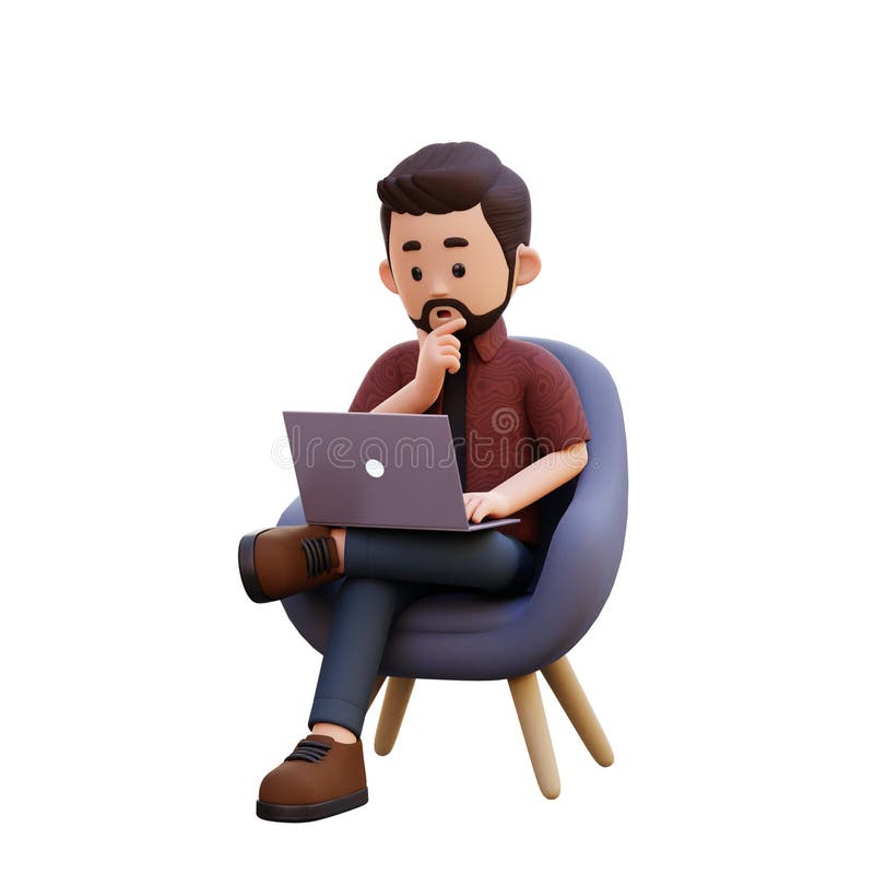 3d Male Character Sitting on a Sofa and Working on a Laptop with ...