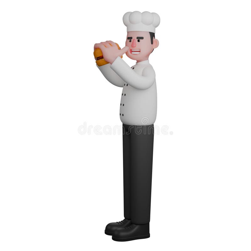 A Chef is Taking a Bite of a Small Burger with a Happy Expression Stock ...