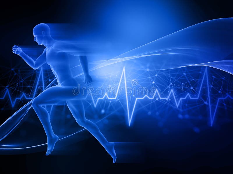 3D Male Figure Running on Abstract Techno Background Stock Illustration ...