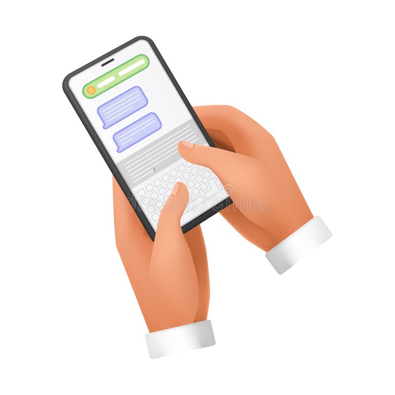 3D Male Hands Holding Phone with Chat Sms on Screen, Man Typing ...