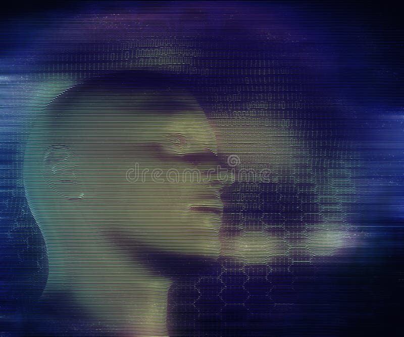 3D Male Head with Hologram Style Effect Stock Illustration ...
