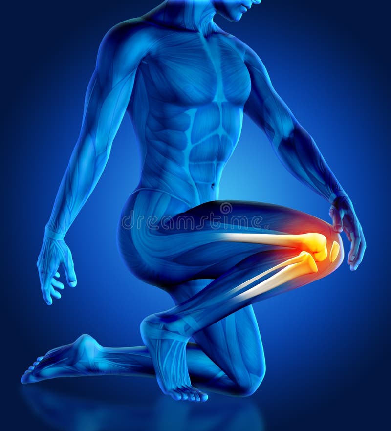 3D Male Holding Knee in Pain Stock Illustration - Illustration of ...