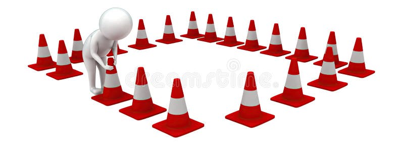3d Man Arranging Traffic Cones Concept Stock Illustration ...