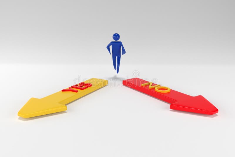 3d Man with Arrows YES NO in Different Directions. 3d Rendering Stock ...