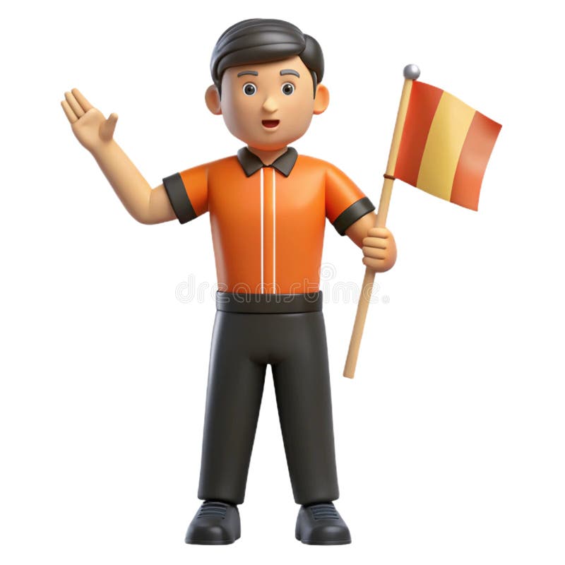 3D Man Assistant Referee with Flag Isolated on White Stock Illustration ...