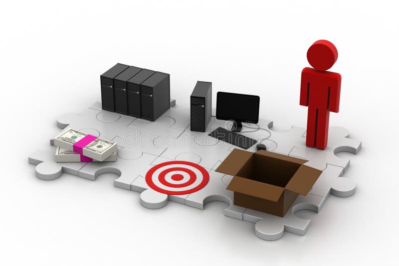 3d Man Attain the Computer Sales Target Stock Illustration ...