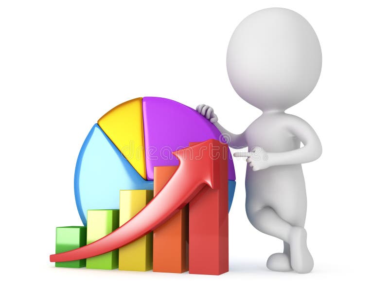 3d Man with Bar Graph and Pie Chart Stock Illustration - Illustration ...