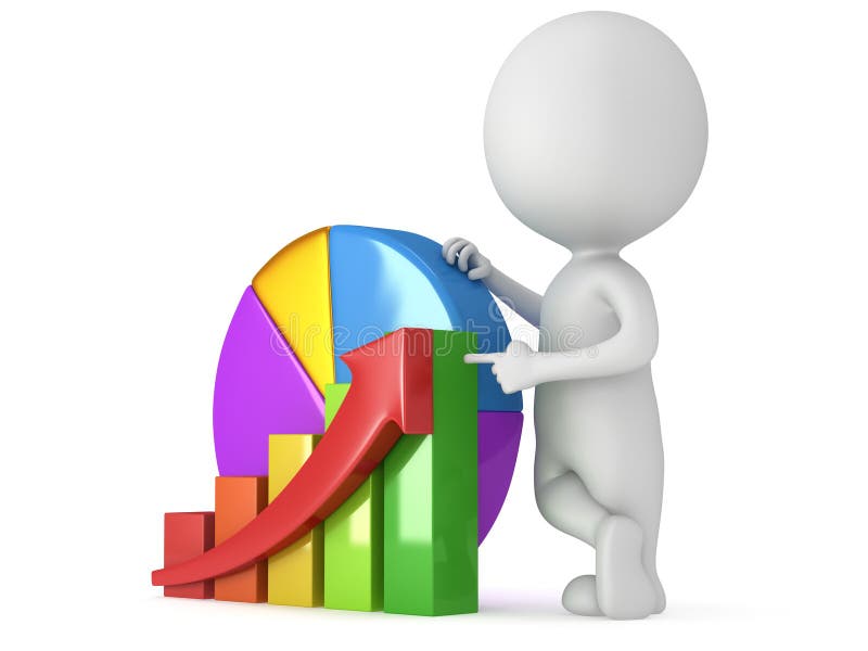 3d Man with Bar Graph and Pie Chart Stock Illustration - Illustration ...