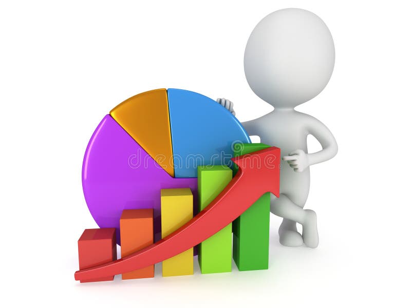 3d Man with Bar Graph and Pie Chart Stock Illustration - Illustration ...