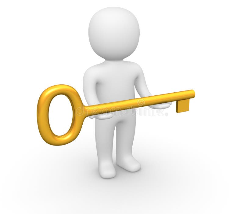 3d man with big key stock illustration. Illustration of protect - 41785555
