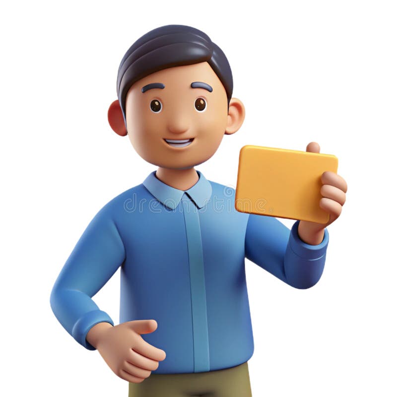 3D Man with Blank Credit Card Isolated on White Stock Illustration ...