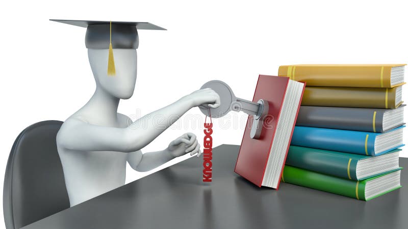 3d Man and Books with Knowledge Stock Illustration - Illustration of ...