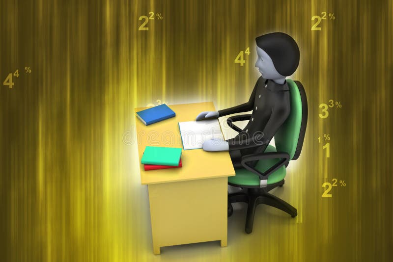 3d Man with Books at Table Study Stock Illustration - Illustration of ...