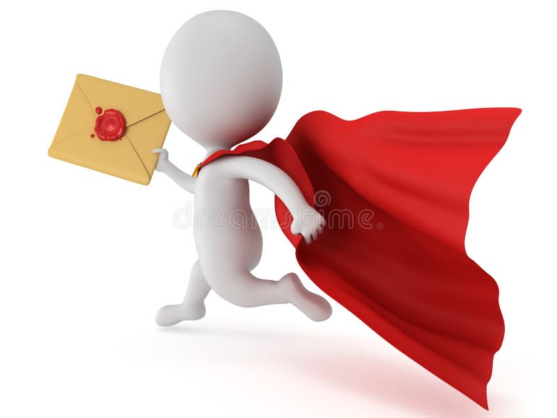 3d Man Brave Superhero and Mail Envelope Stock Illustration ...