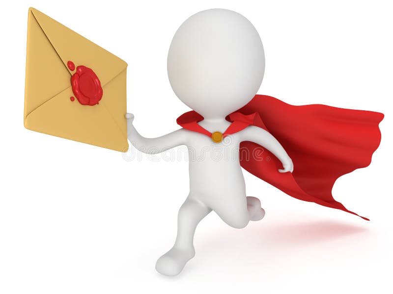 3D Man and Mail Envelope with Red Wax Seal Stock Illustration ...