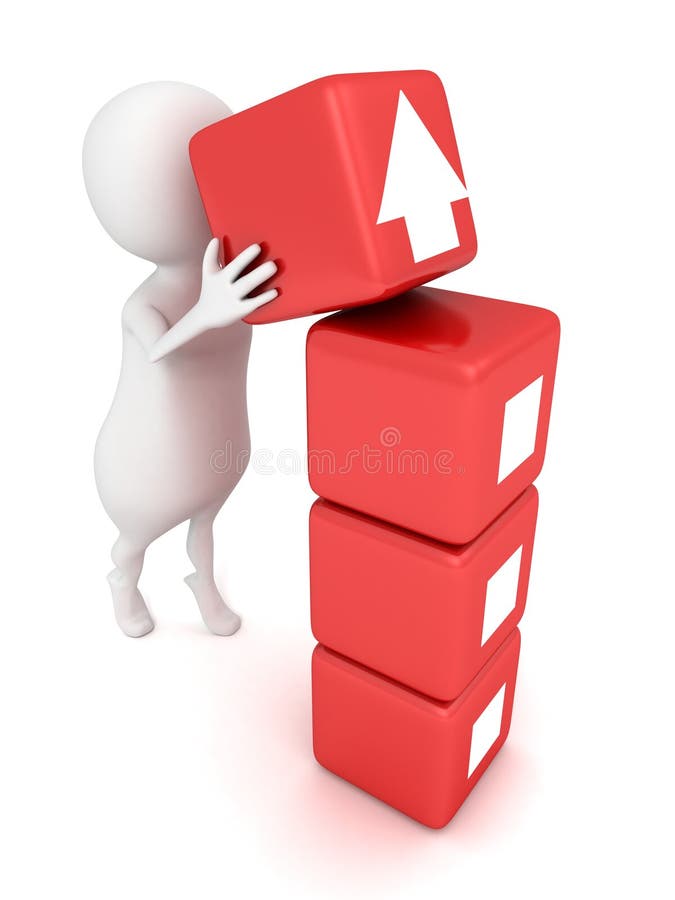 3d Man Build Toy Blocks Tower with Growing Arrow Stock Illustration ...