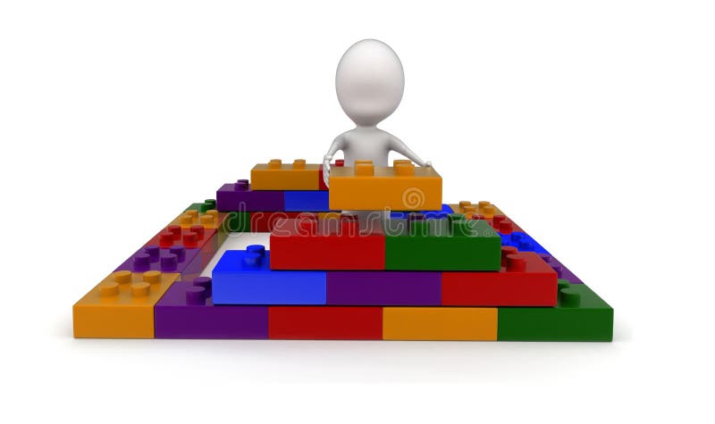 3d Man Building Blocks Concept Stock Illustration - Illustration of ...
