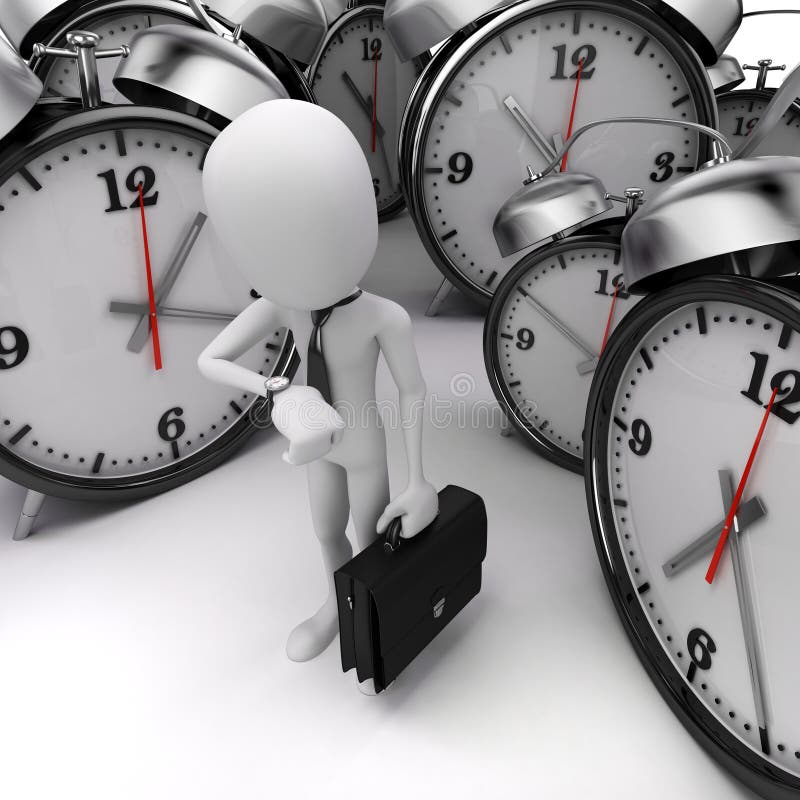 3d Man Businessman and an Alarm Clock Stock Illustration - Illustration ...