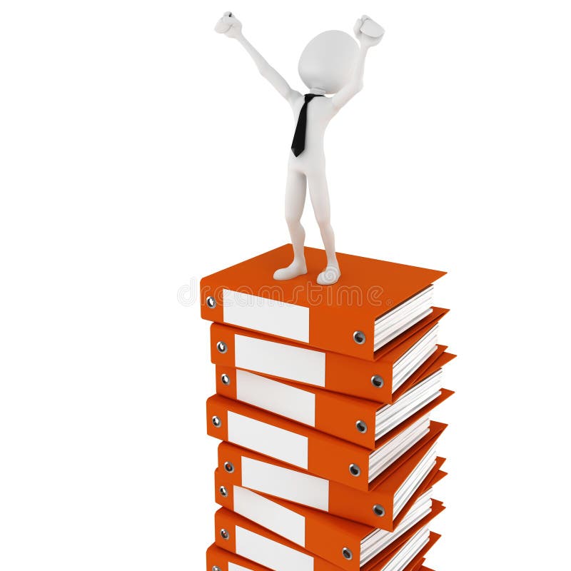3d Man Businessman on a Pile of Blank Documents Stock Illustration ...