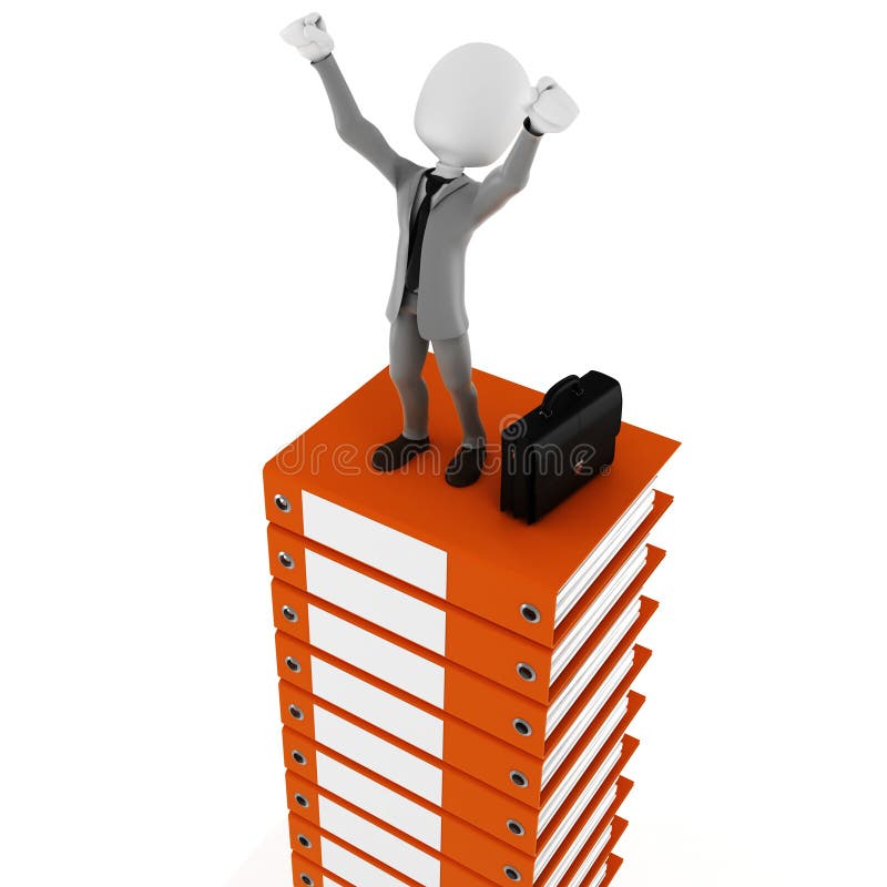 3d Man Businessman on a Pile of Blank Documents Stock Illustration ...