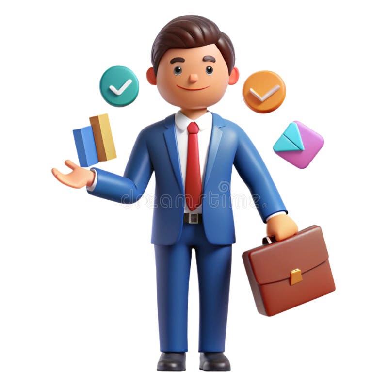 3D Man Businessman with Tons of Work To Do on White Stock Illustration ...