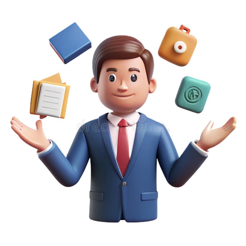 3D Man Businessman with Tons of Work To Do on White Stock Illustration ...