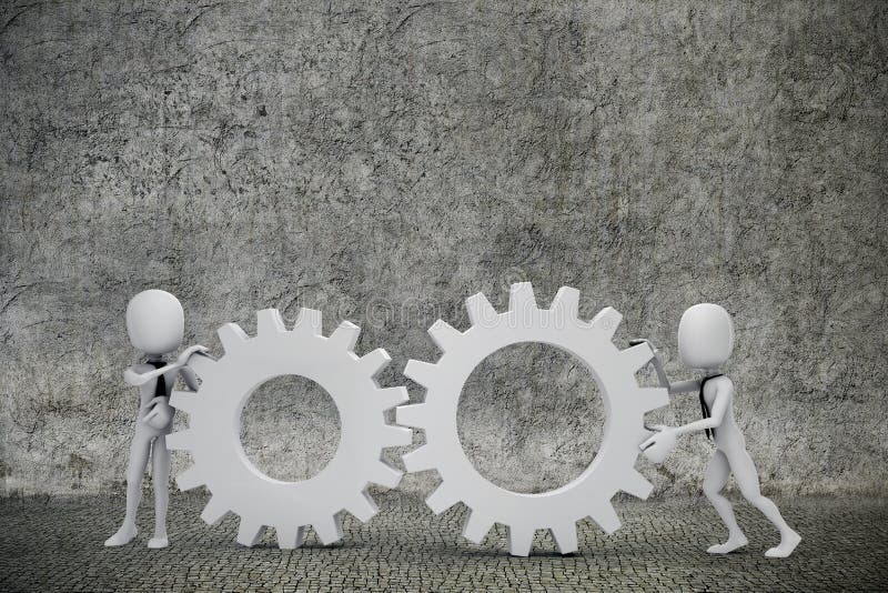 Two Businessmen Pushing Cogwheels Gear To Work Together Vector I Stock ...