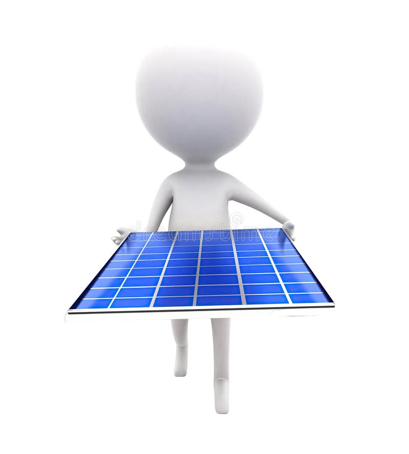 3d Man Carrying Solar Panel in Hands Concept Stock Illustration ...
