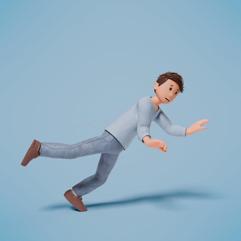 3d Man Character Slipped and Fell Forward while Walking on a Blue ...