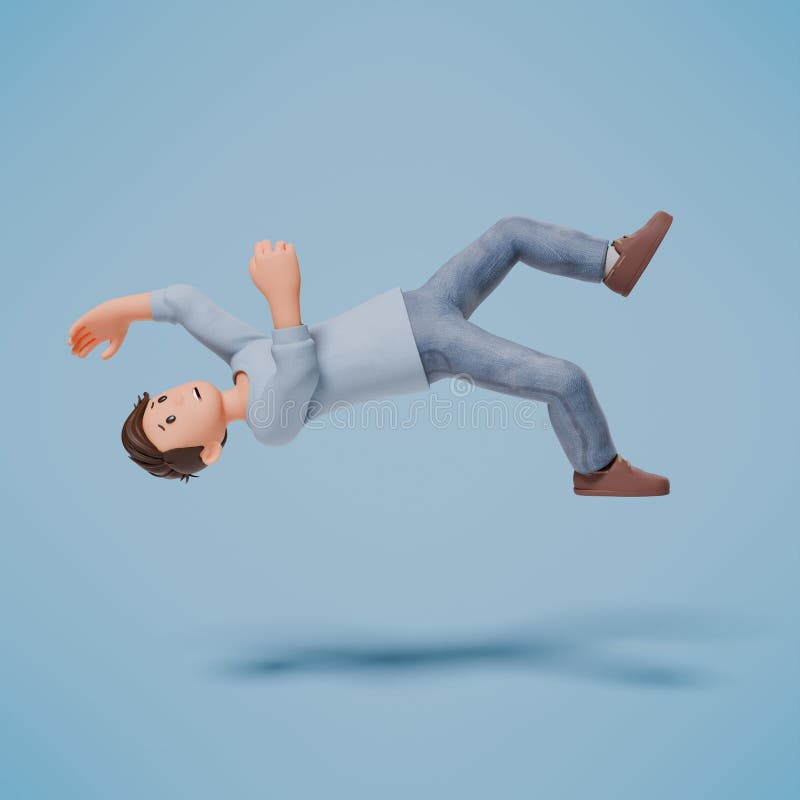 3d Man Character Slipped and Fell Backwards while Walking on a Blue ...
