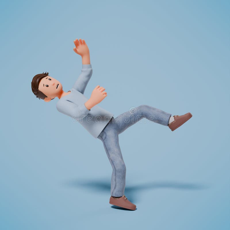 3d Man Character Slipped and Fell Backwards while Walking on a Blue ...