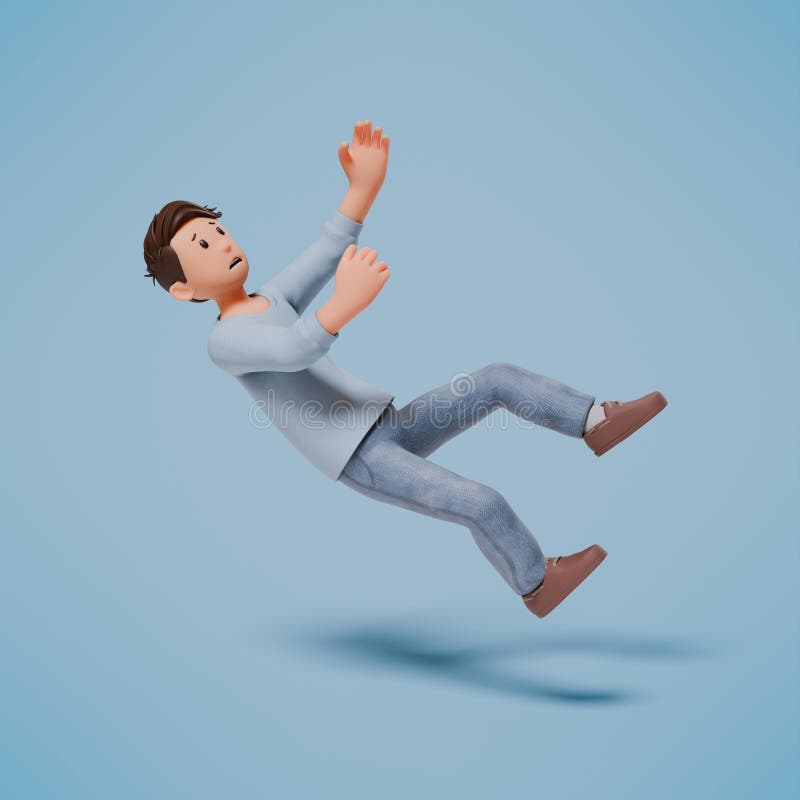 3d Man Character Slipped and Fell Backwards while Walking on a Blue ...