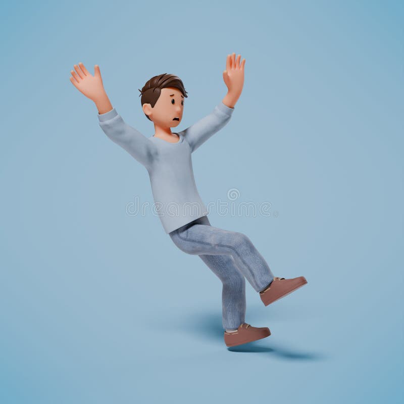 3d Man Character Slipped while Walking with a Blue Background Stock ...