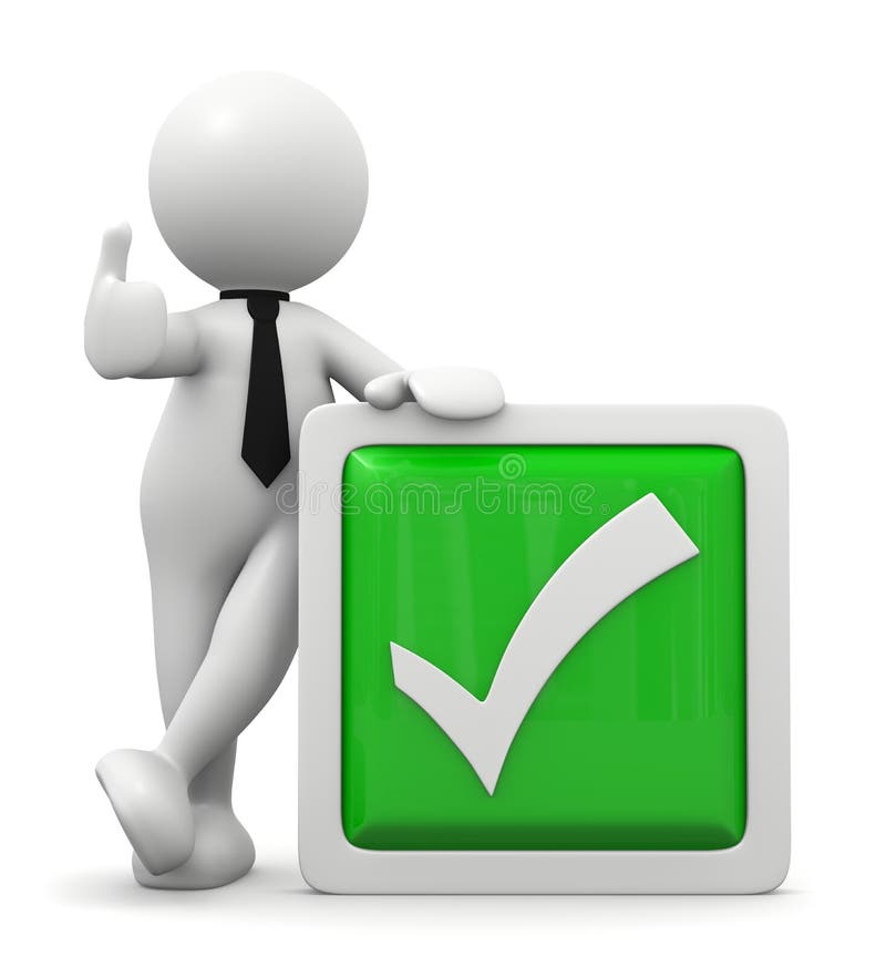 3d Man with Check Mark Button Stock Illustration - Illustration of ...
