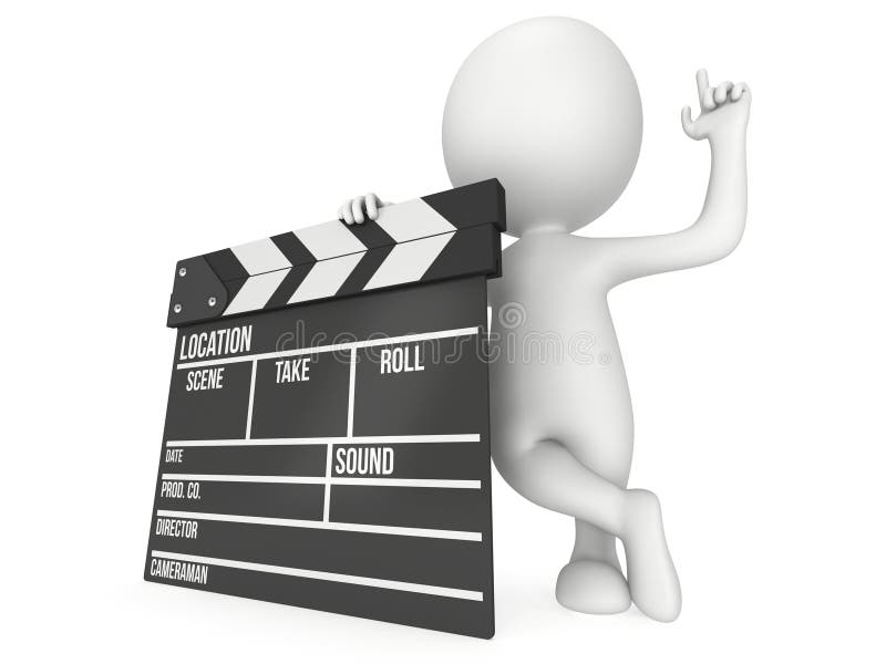 3D Man with Cinema Clapperboard Stock Illustration - Illustration of ...