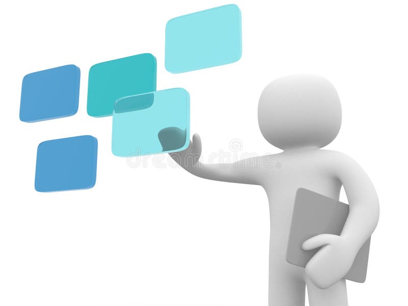 3d Man Clicking on a Digital Touch Screen Stock Illustration ...