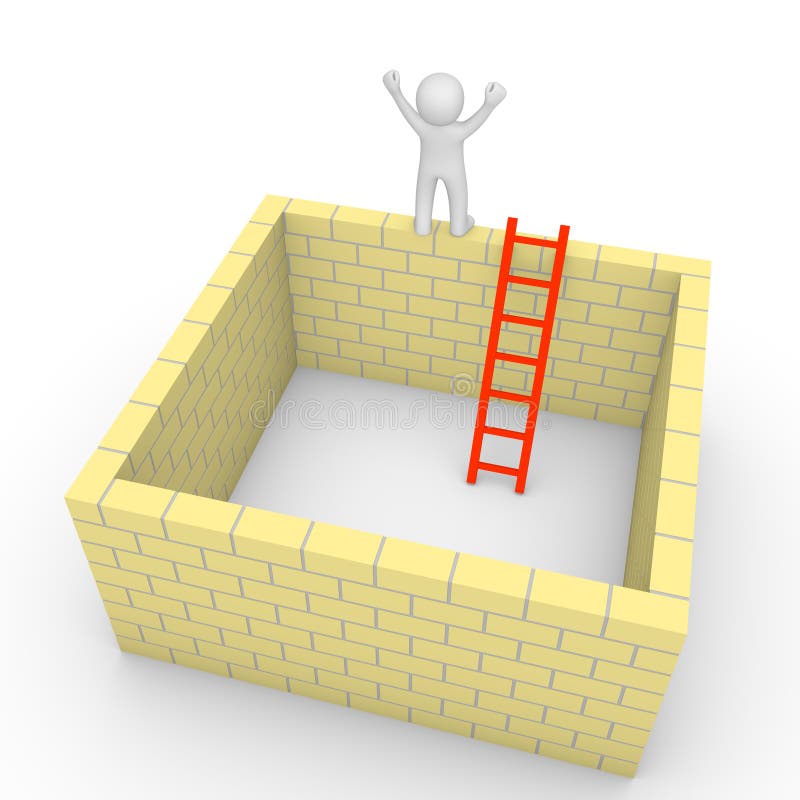 3d Man Climbed on the Brick Wall. Stock Illustration - Illustration of ...