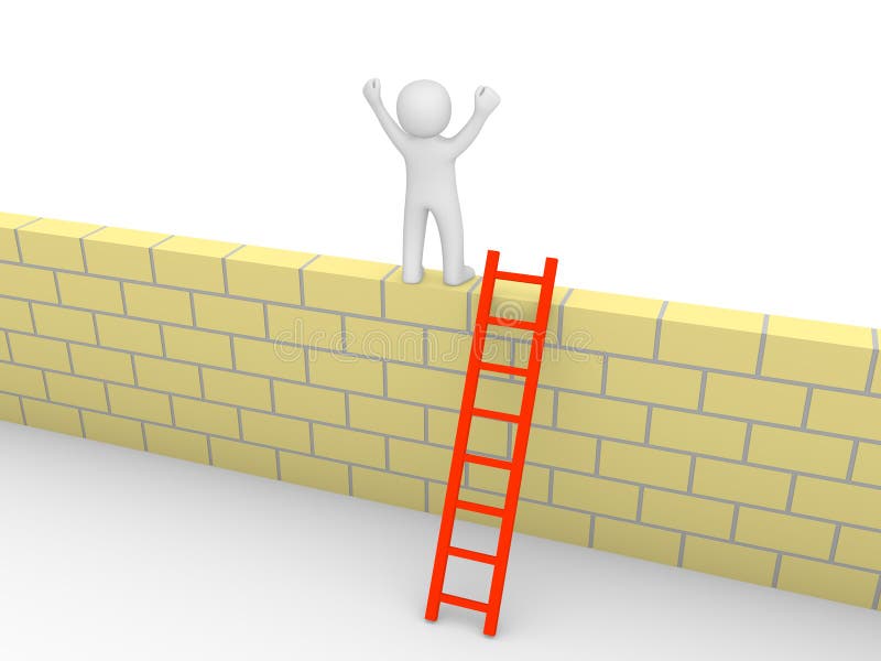 3d Man Climbed on the Brick Wall. Stock Illustration - Illustration of ...