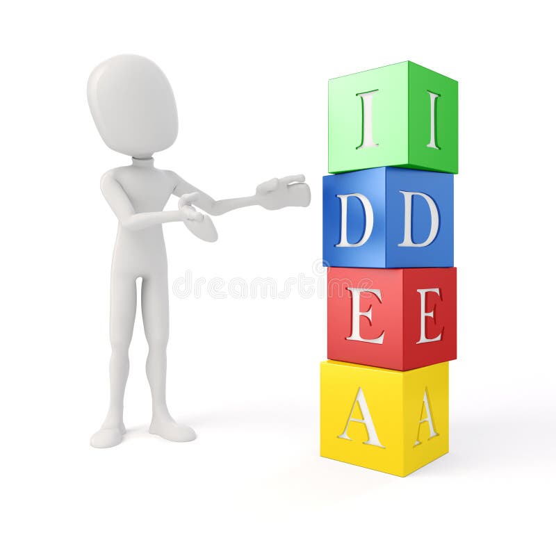3d Man and Colorful Blocks with IDEA Text Stock Illustration ...