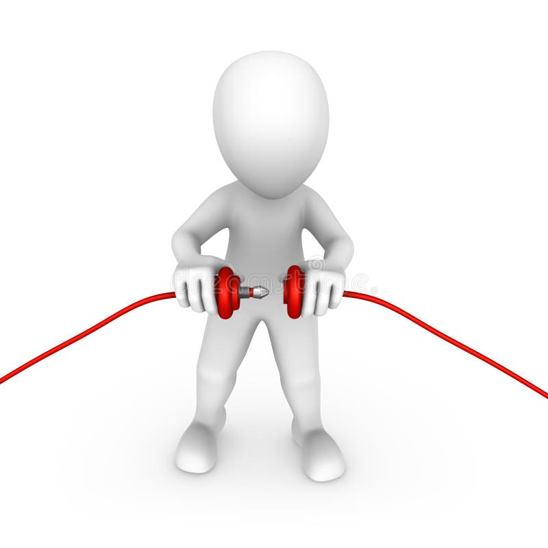 3d Man Conecting Two Red Cables Together Stock Illustration ...