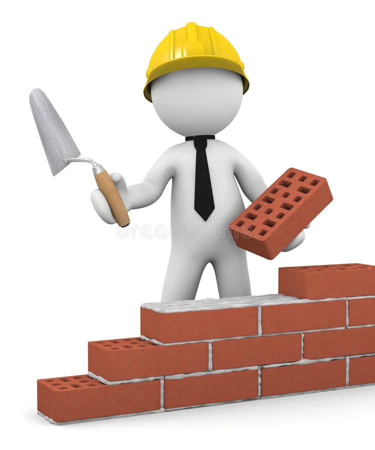 3d Man Construction Worker on White Background Stock Illustration ...