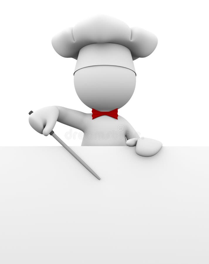 3d Man Cook Indicating Menu Stock Illustration - Illustration of small ...
