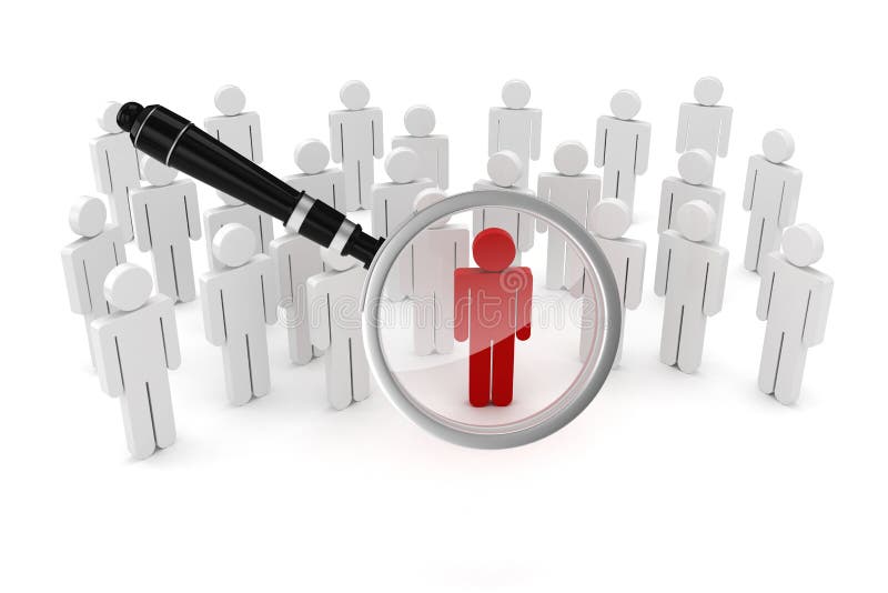 3d Man Crowd and Magnifying Glass Stock Illustration - Illustration of ...
