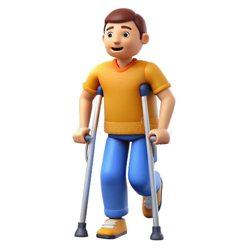 3D Man with Crutches and Broken Leg Stock Illustration - Illustration ...