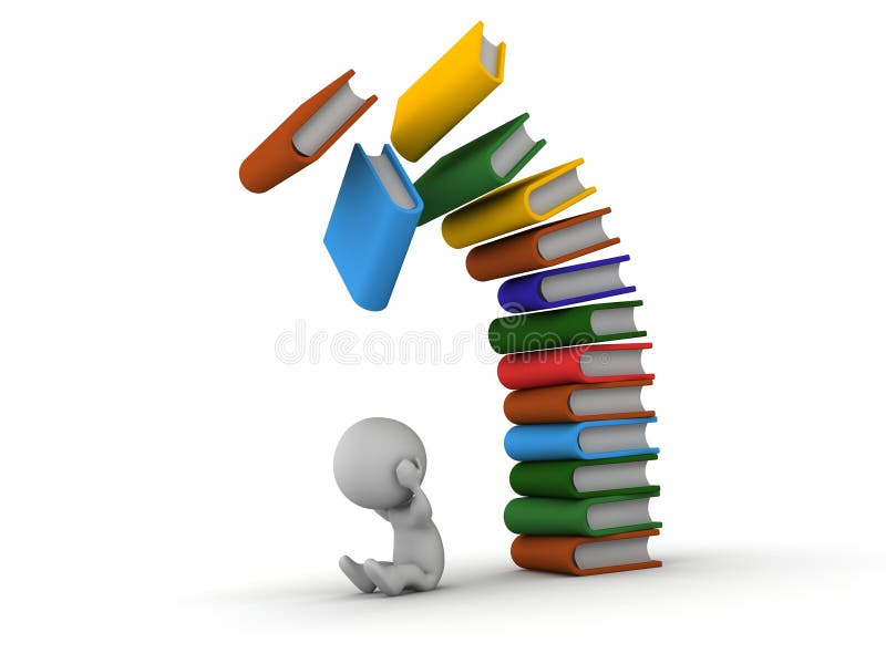 3D Man Depressed with Books Falling Over Him Stock Illustration ...