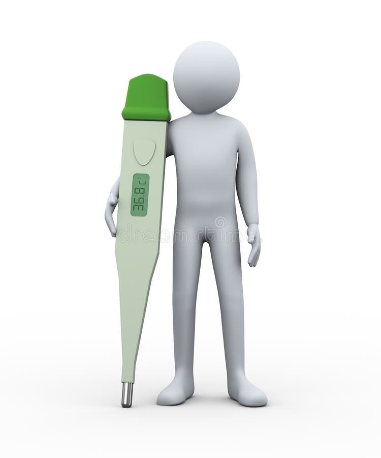 3d Man With Digital Thermometer Stock Illustration - Illustration of ...