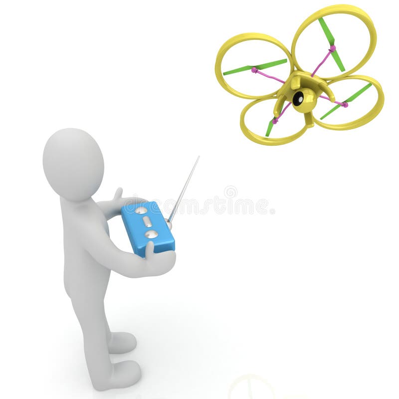 3d Man with Drone, Quadrocopter, with Photo Camera. 3d Render Stock ...